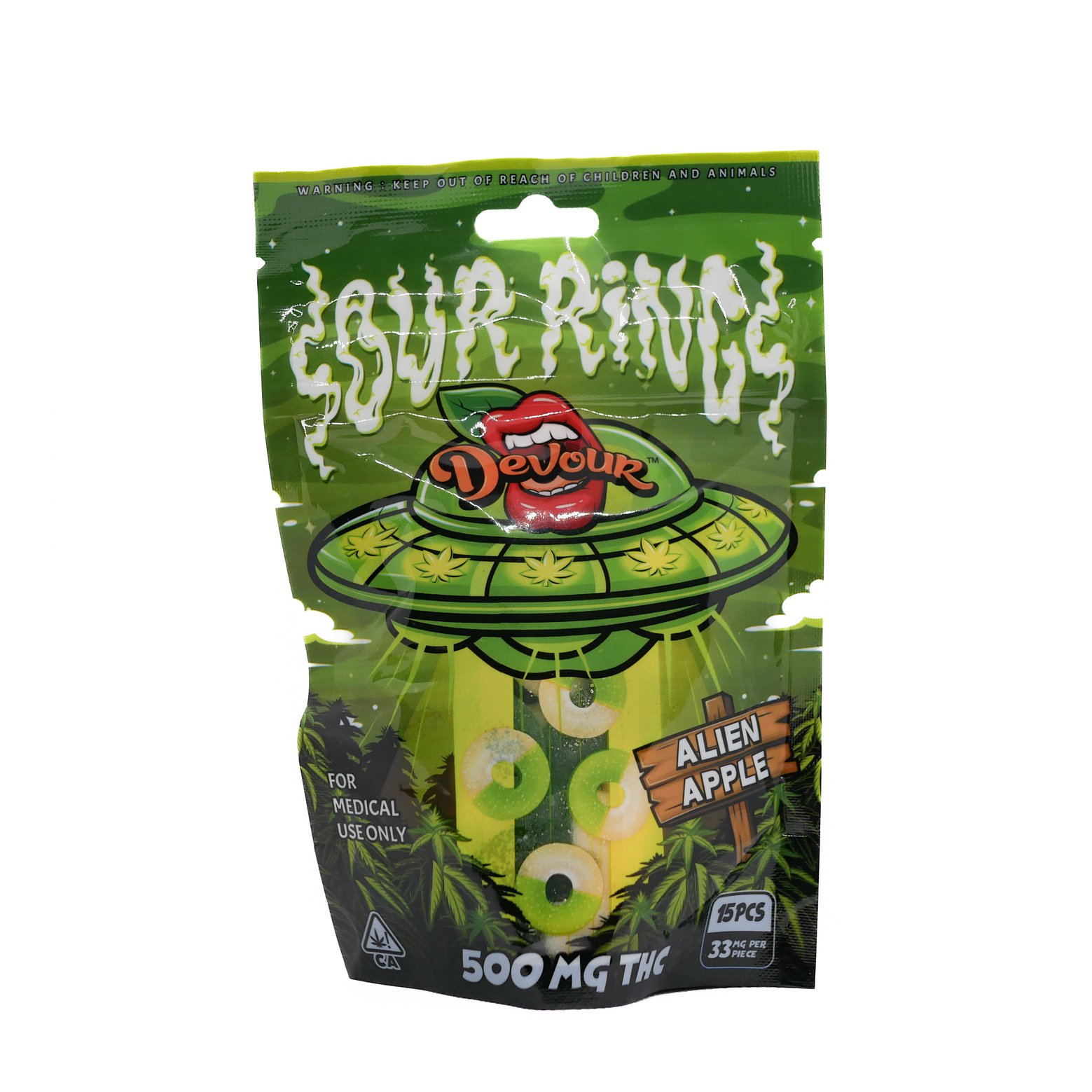 Devour 500mg Gummies – Alien Apple Rings - Cali Canna